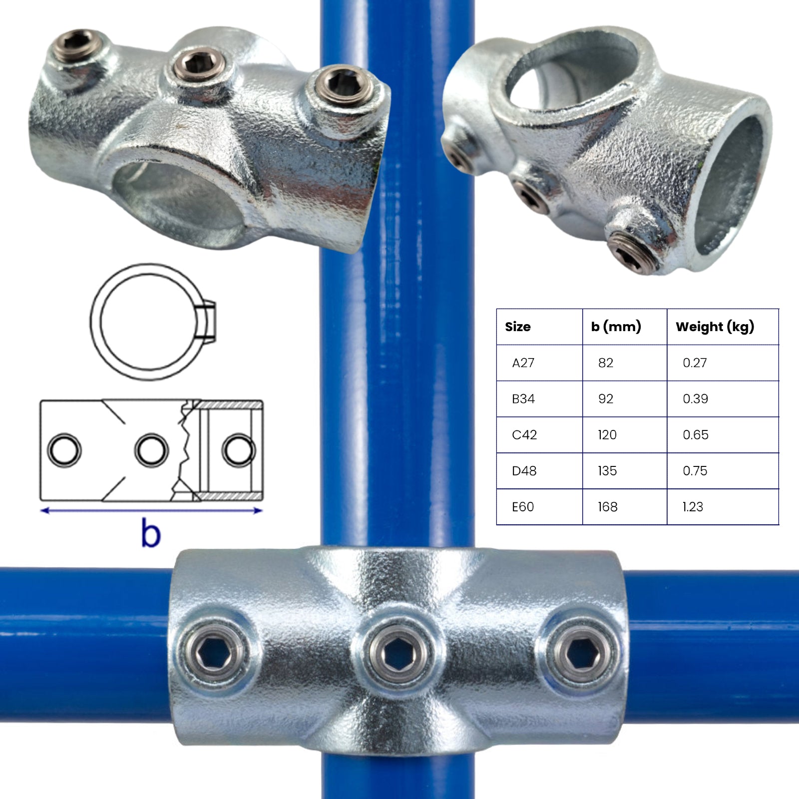 Two Socket Cross for Galvanised Pipe. Interclamp® Code 119. | Chain.com.au