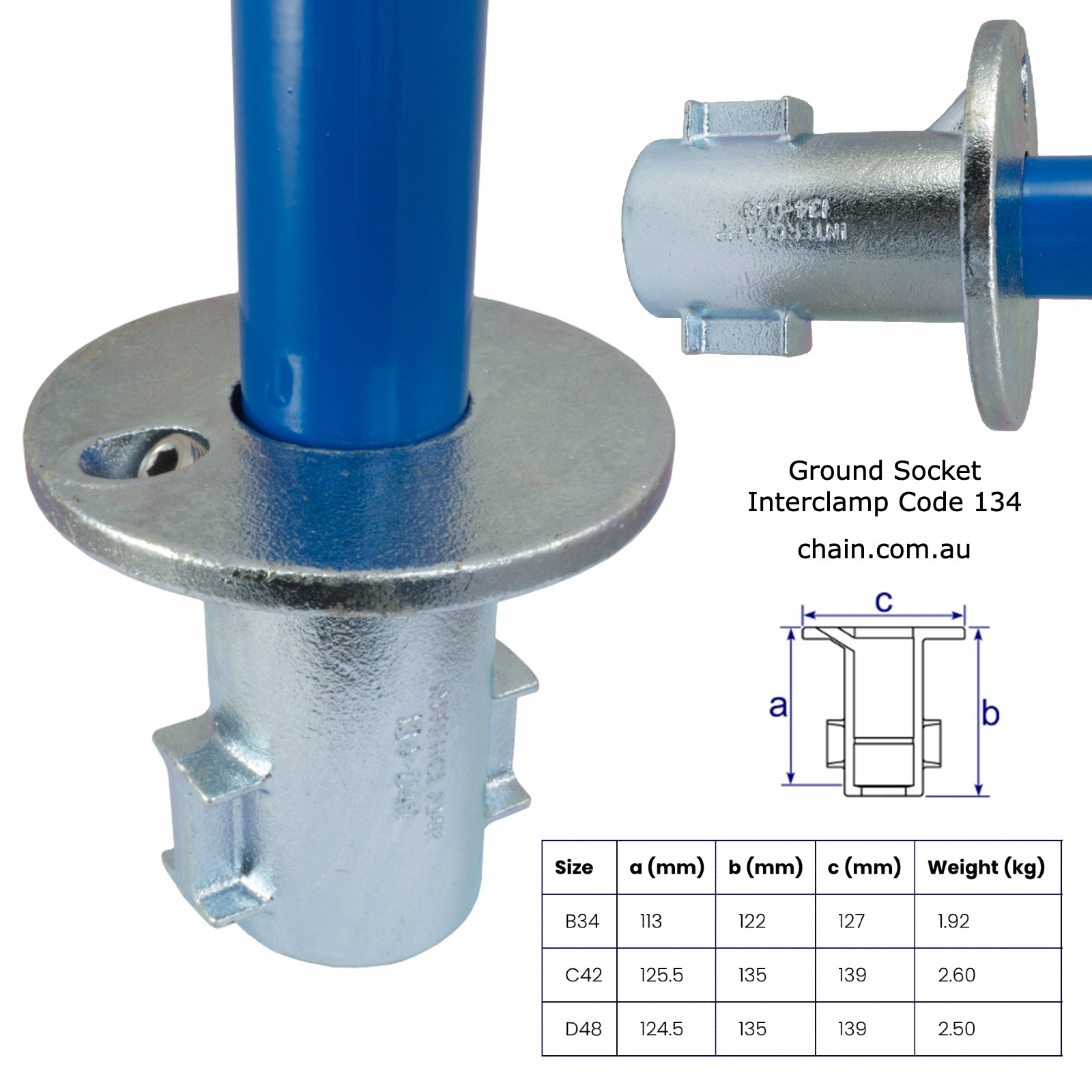 Ground Socket for Galvanised Pipe by Interclamp. Code 134 | Chain.com.au