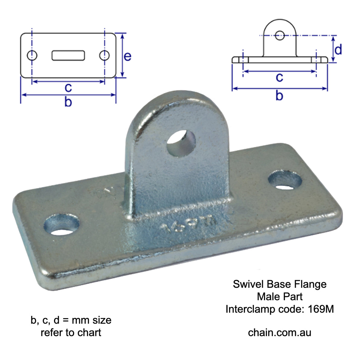 Swivel Base Flange Male Part. By Interclamp, Code 169M. Australia | Chain.com.au
