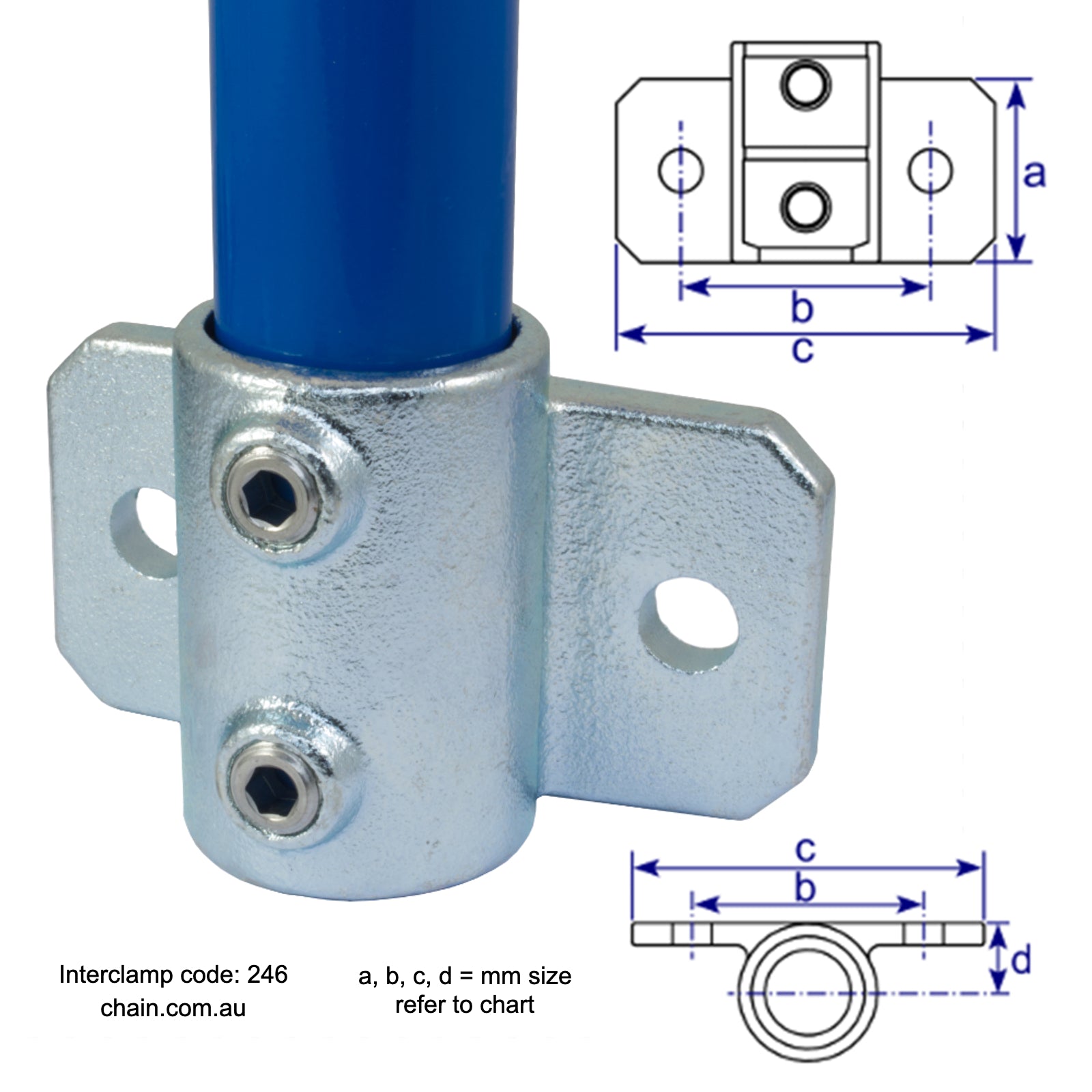 Side Mount Upright Support for Galvanised Pipe. Interclamp Code 246 ...