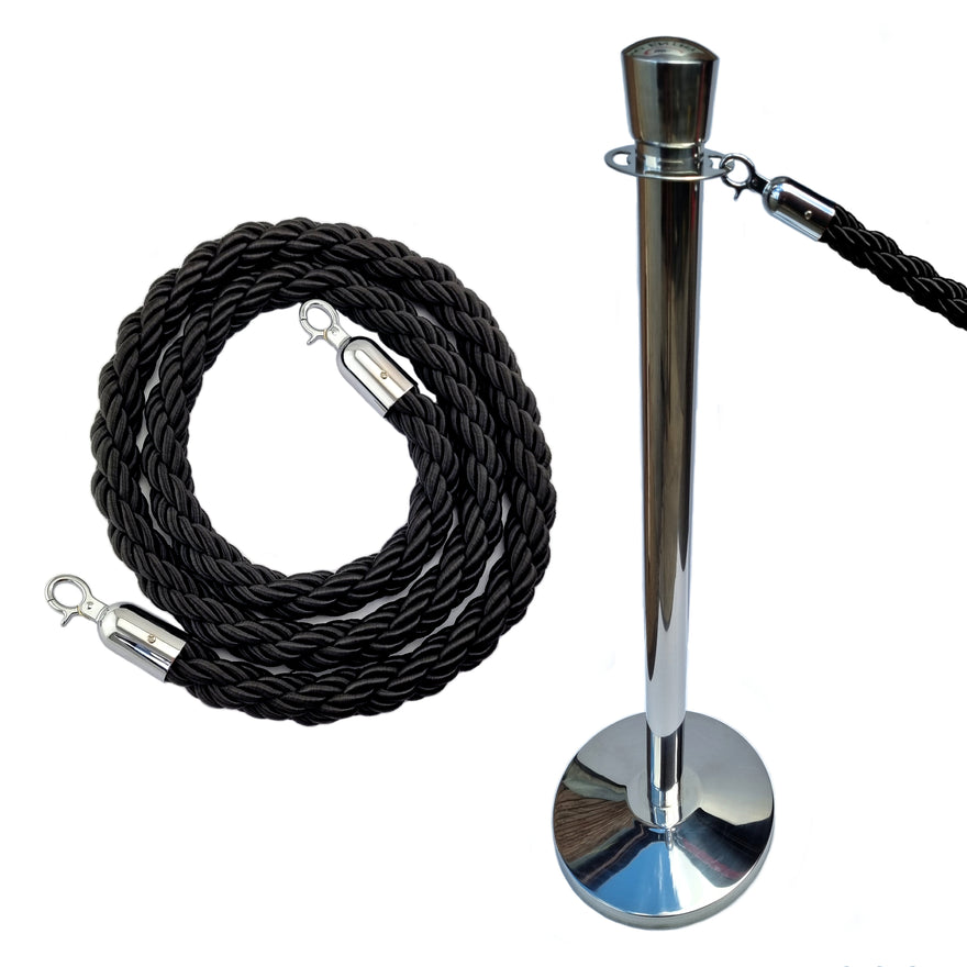 Bollard Set - Traditional Chrome Bollards with Red or Black Rope ...