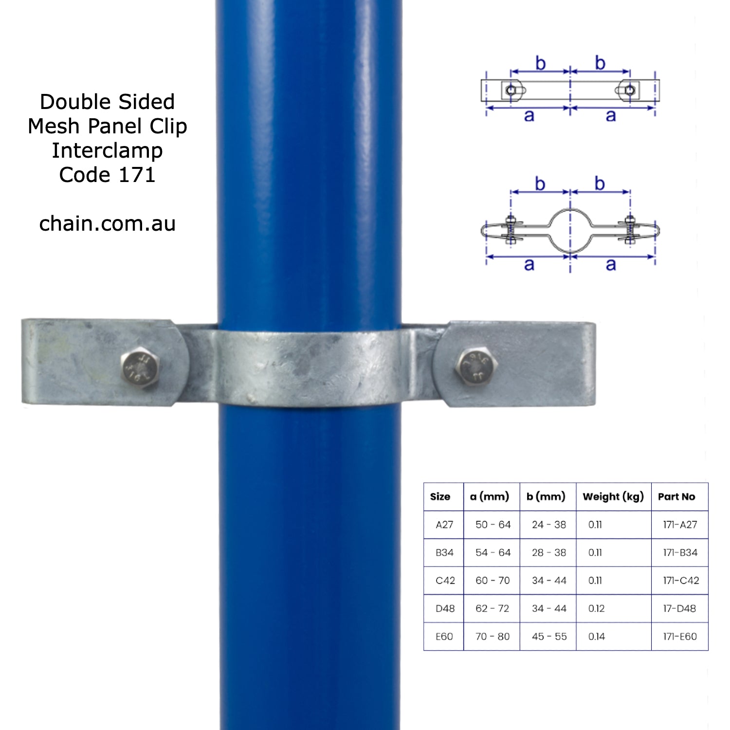 Double Sided Mesh Panel Clip. Interclamp Code 171. Australia | Chain.com.au