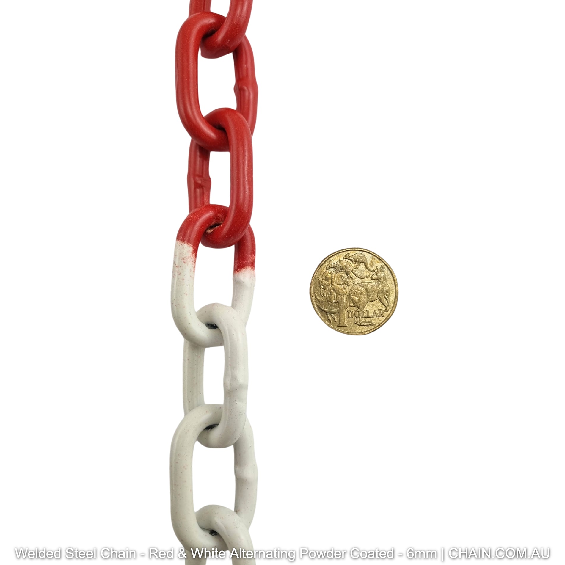Welded Steel Chain - Red & White Alternating Powder Coated. Australia ...