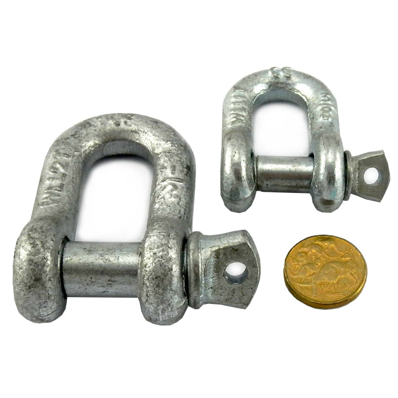 Galvanised D Shackles. 1.5 (1500kg) & 3/4 (750kg) Tonne Tested/Rated ...