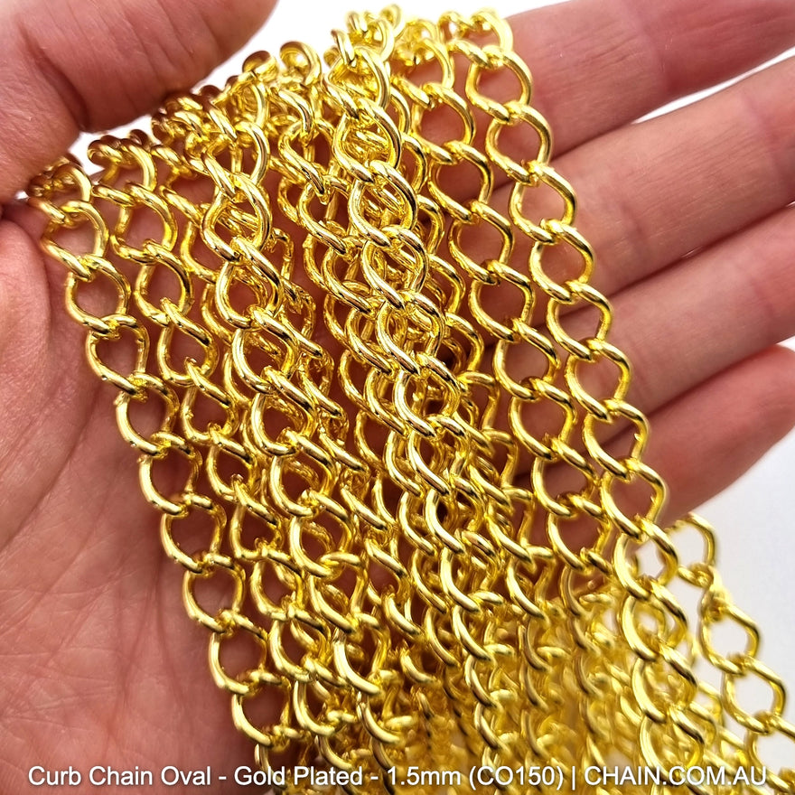 Curb Chain Oval Gold Plated x 25m. Jewellery Chain. Australia | Chain ...